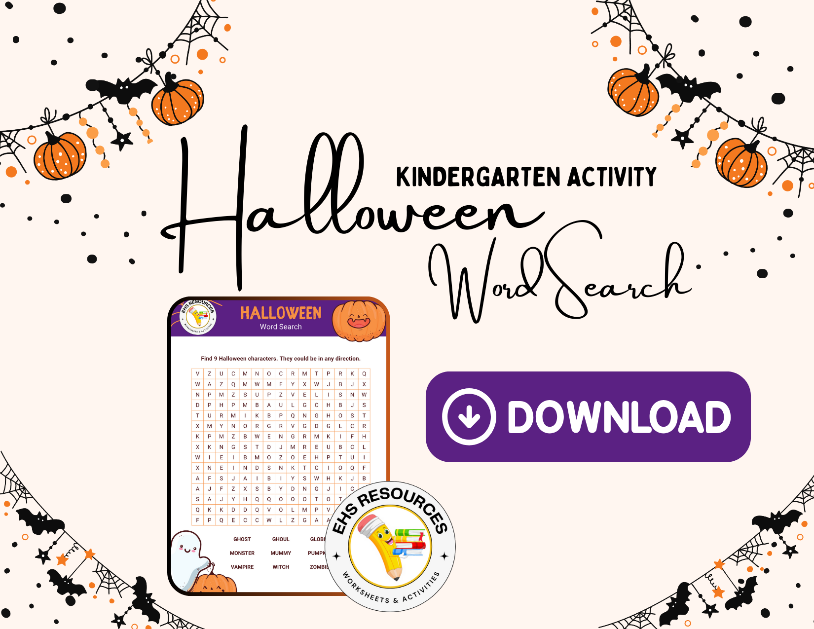 Halloween Word Search for Kindergarten Kids - EHS RESOURCES