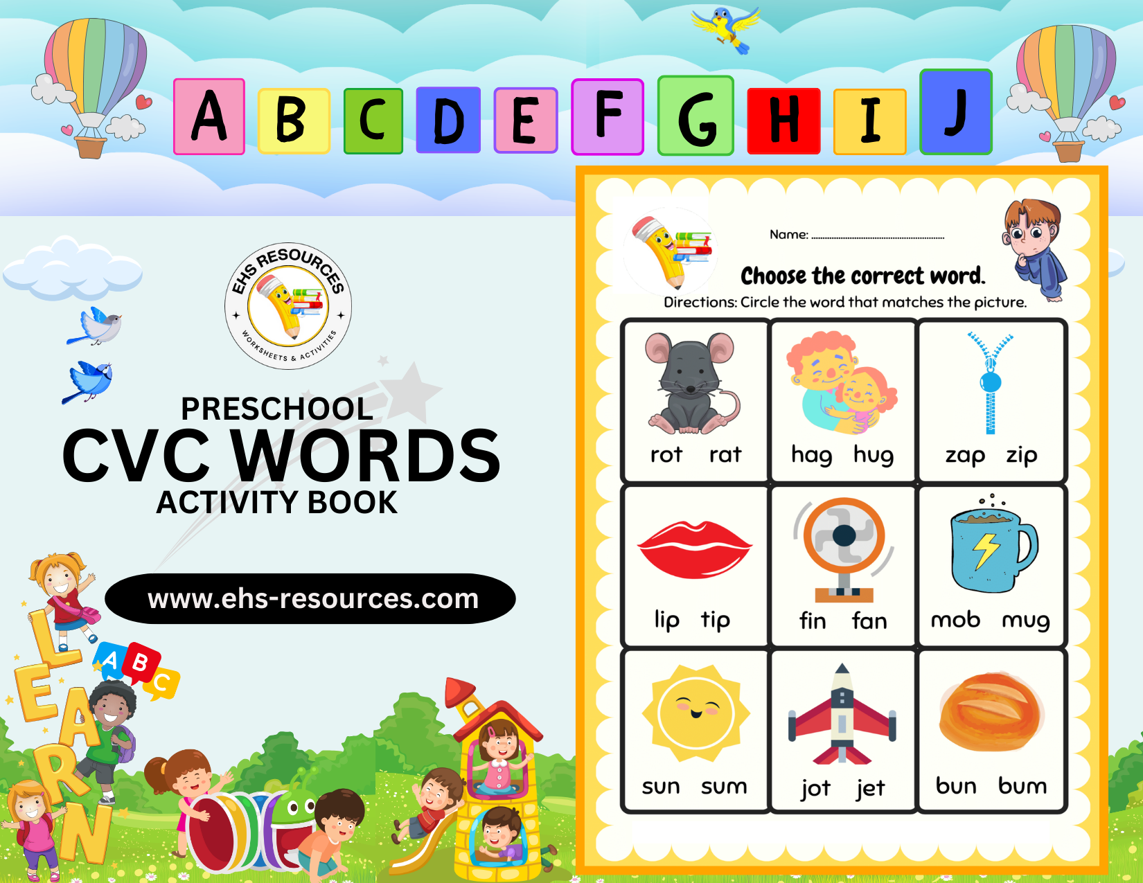 Engaging Preschool CVC Worksheets - EHS RESOURCES