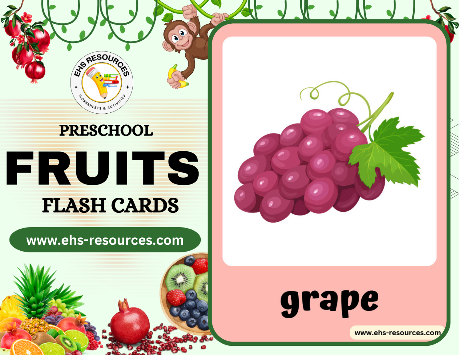 Preschool Fruits Flash Cards - Learning Tools - EHS RESOURCES