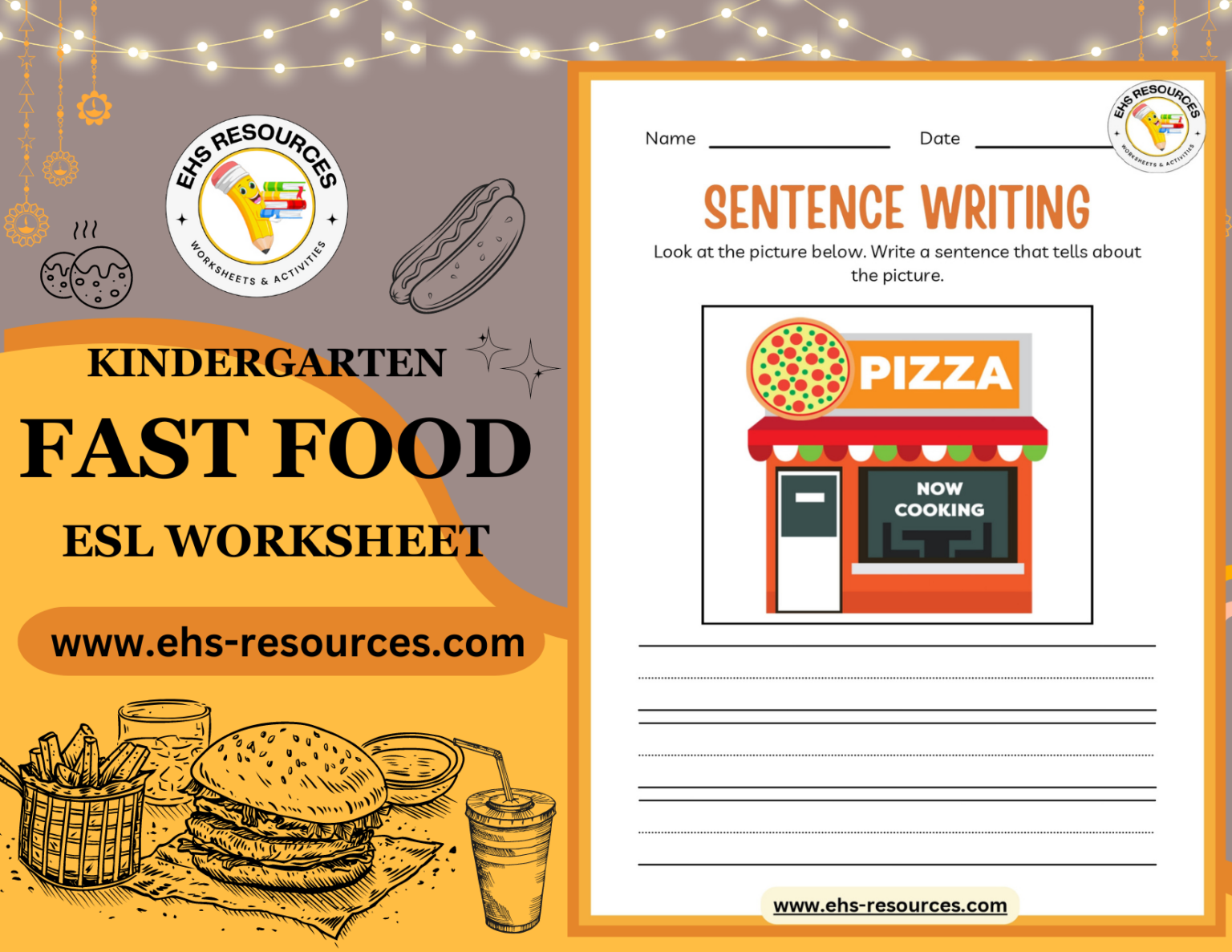 Kindergarten ESL Worksheet Fast Food - EHS RESOURCES